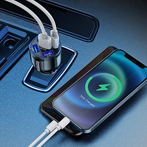 2 Pack USB Charger for Car, QC 3.0 Fast Car Charger Adapter with 5 Ports, Cigarette Lighter Car Adapter, Compatible with iPhone 13/Pro/Pro Max, 12, 11, Camera, Car Accessories (Blue/2PCS)