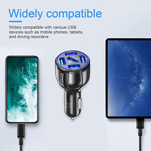 2 Pack USB Charger for Car, QC 3.0 Fast Car Charger Adapter with 5 Ports, Cigarette Lighter Car Adapter, Compatible with iPhone 13/Pro/Pro Max, 12, 11, Camera, Car Accessories (Blue/2PCS)