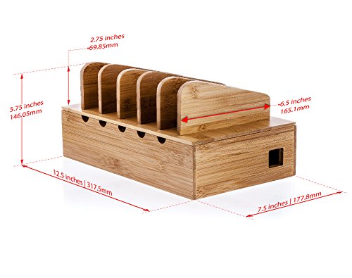 Prosumer's Choice Bamboo Cell Phone Charging Stations | Charging Stand for Mobiles, Tablets, Smartphones, iPads | Desk Organizer| Docking Station | Desk/Floor Cord Cover | Cell Phone Accessories
