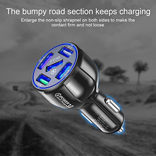 2 Pack USB Charger for Car, QC 3.0 Fast Car Charger Adapter with 5 Ports, Cigarette Lighter Car Adapter, Compatible with iPhone 13/Pro/Pro Max, 12, 11, Camera, Car Accessories (Blue/2PCS)
