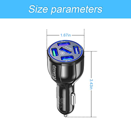 2 Pack USB Charger for Car, QC 3.0 Fast Car Charger Adapter with 5 Ports, Cigarette Lighter Car Adapter, Compatible with iPhone 13/Pro/Pro Max, 12, 11, Camera, Car Accessories (Blue/2PCS)