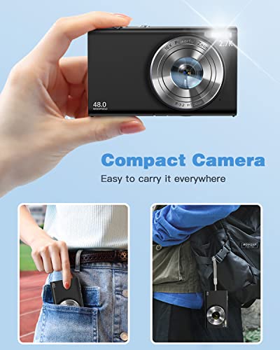 Digital Camera Auto Focus 2.7K 48MP Digital Point and Shoot Camera with 32GB Memory Card,16X Zoom, Time Lapse Vlogging Camera Digital Cameras for 8-15 Years Kids Teenagers Students Boys Girls