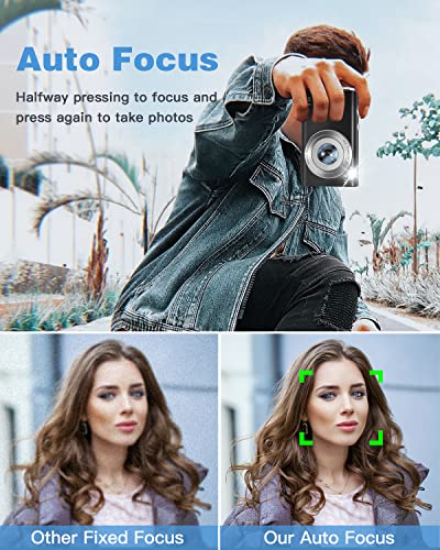 Digital Camera Auto Focus 2.7K 48MP Digital Point and Shoot Camera with 32GB Memory Card,16X Zoom, Time Lapse Vlogging Camera Digital Cameras for 8-15 Years Kids Teenagers Students Boys Girls