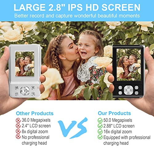 Digital Camera for Kids, Small Cameras for Teens, Portable Compact Camera for Photography, 1080P 50MP Autofocus Children Camera with 32GB SD Card, 2.88 Inch LCD Screen, 16x Digital Zoom (Black)