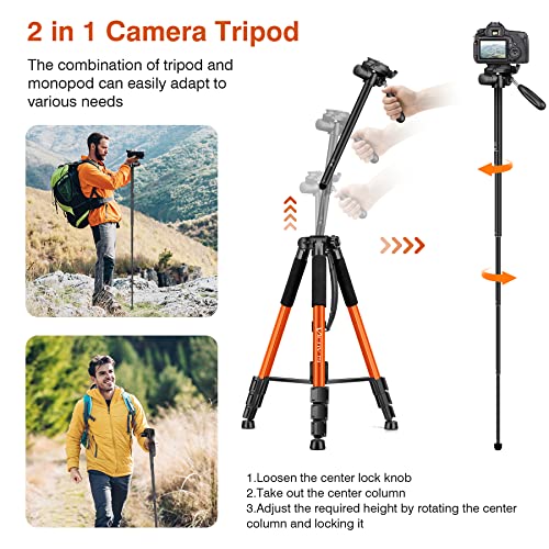 Victiv 72 inch Camera Tripod, Tall Tripod for Camera Cell Phone, Heavy Duty Camera Tripod Stand, Professional Aluminum Monopod, Compatible with DSLR Cameras, Binocular, Spotting Scopes - Orange