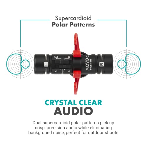 Movo DoubleMic V2 Two-Sided Supercardioid Video Shotgun Microphone for iPhone, Android, Smartphones or DSLR Camera - Dual Capsule External Mic with Improved Wind Protection - Latest Version