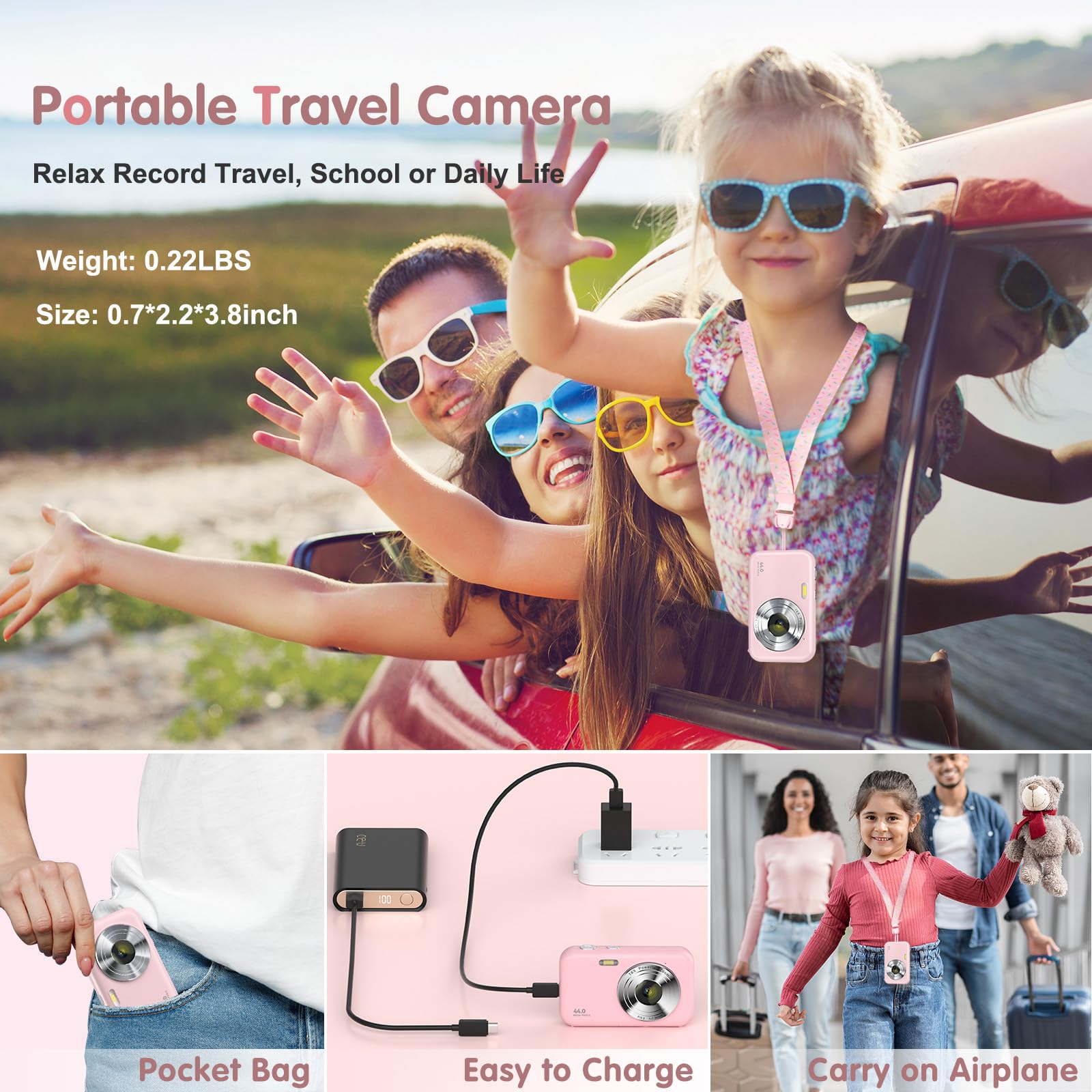 DGVDO Upgraded Pink Digital Camera, 2nd Gen FHD 1080P Digital Camera for Kids with 32GB Card, Video Anti-Shake, Portable Point and Shoot Camera Fill Flash 16X Zoom, Mini Camera DC406-Pink