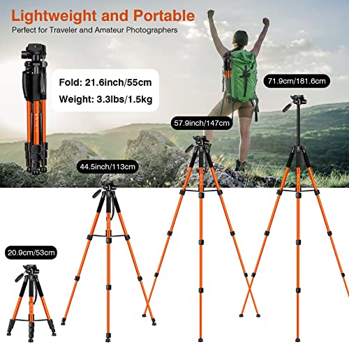Victiv 72 inch Camera Tripod, Tall Tripod for Camera Cell Phone, Heavy Duty Camera Tripod Stand, Professional Aluminum Monopod, Compatible with DSLR Cameras, Binocular, Spotting Scopes - Orange