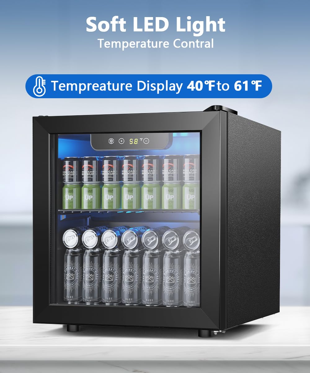 Joy Pebble Beverage Refrigerator Cooler 1.3 Cu.Ft, 12 Bottle 55 Can - Mini Fridge with Glass Door for Beer Drinks Wines,Freestanding beverage fridge with Adjustable Shelving