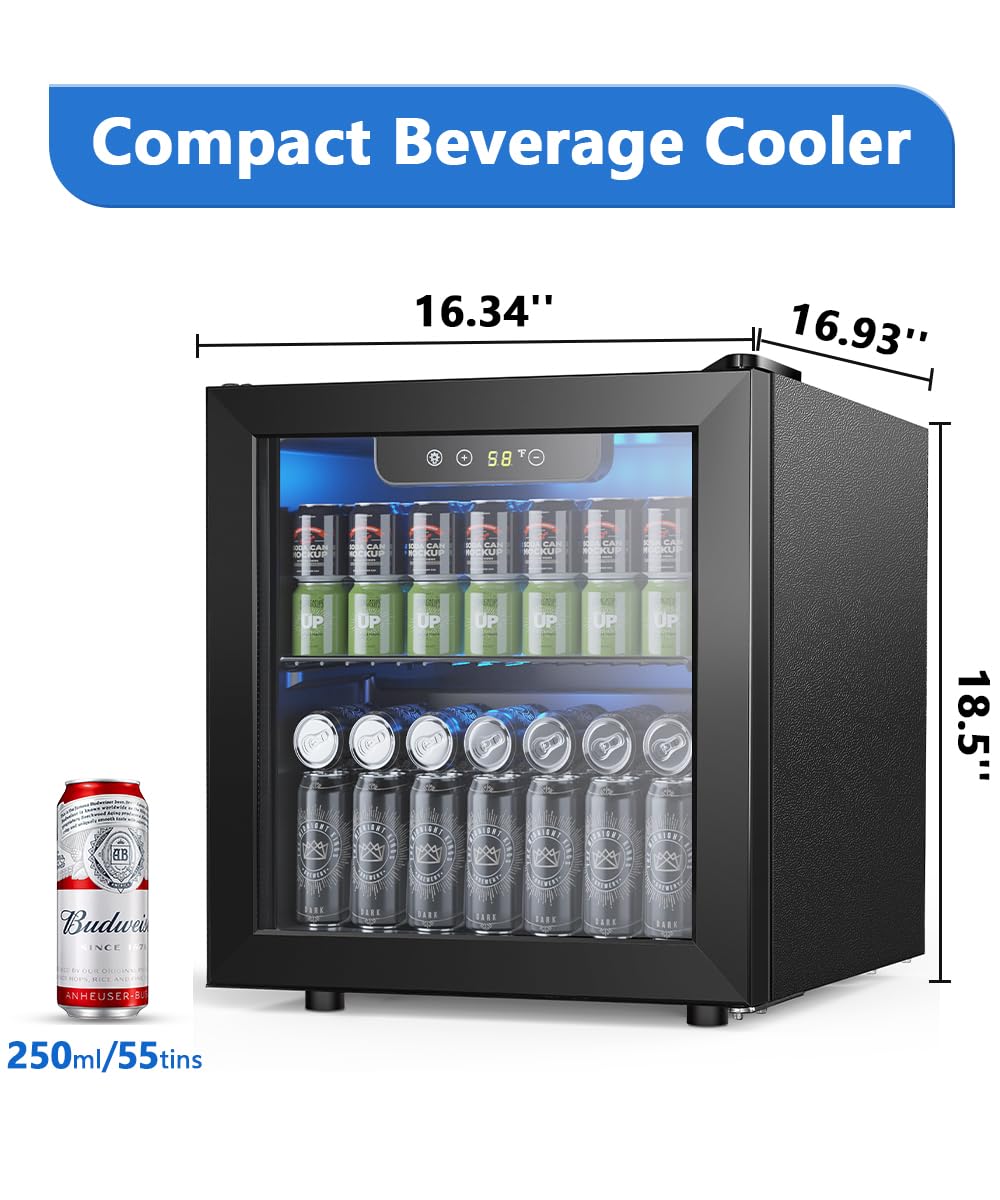 Joy Pebble Beverage Refrigerator Cooler 1.3 Cu.Ft, 12 Bottle 55 Can - Mini Fridge with Glass Door for Beer Drinks Wines,Freestanding beverage fridge with Adjustable Shelving