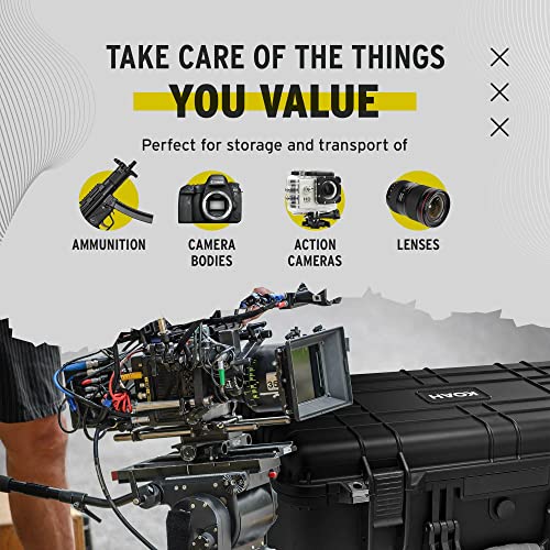 Koah Weatherproof Wheeled Plastic Hard Case with Customizable Foam, Retractable Handle, and Trolley Wheels (22.0" x 14.0" x 9") for Cameras, Drones, and Gear