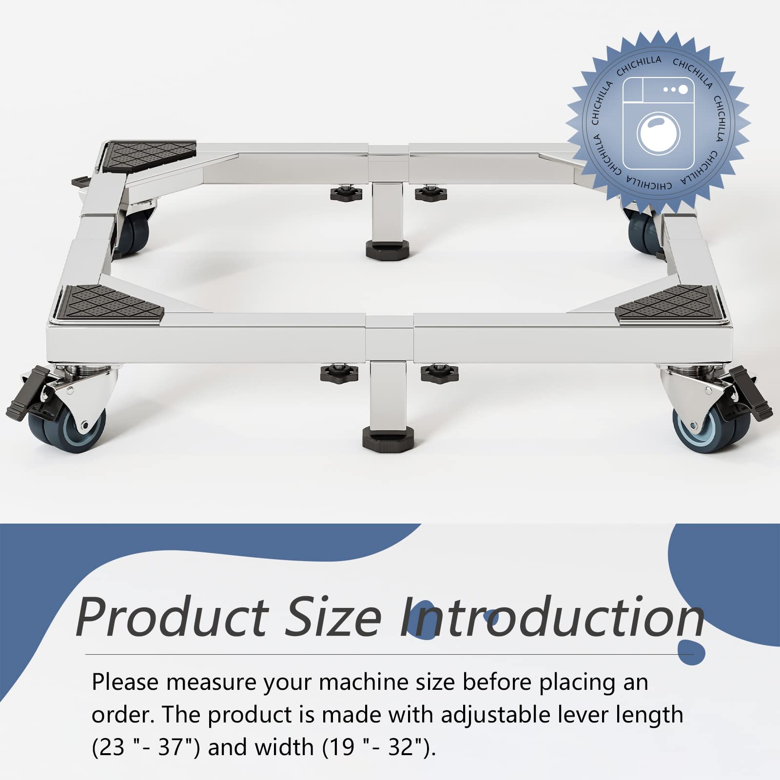 Chinchilla Heavy Duty All Stainless Steel Mobile Fridge Stand Base, Washing Machine Stand with Wheels, Adjustable Furniture Dolly for Washer, Refrigerator and Dryer(Large