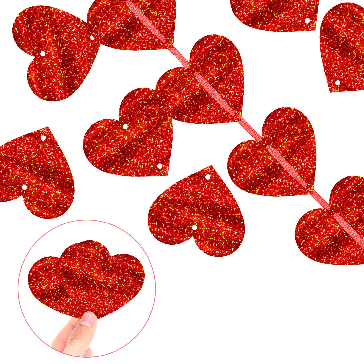 24 Pack red Heart Garlands Valentine's Day Decorations 144 Pieces Red Hearts for Valentine's Day, Wedding, Mother's Day, Party Supplies, No DIY