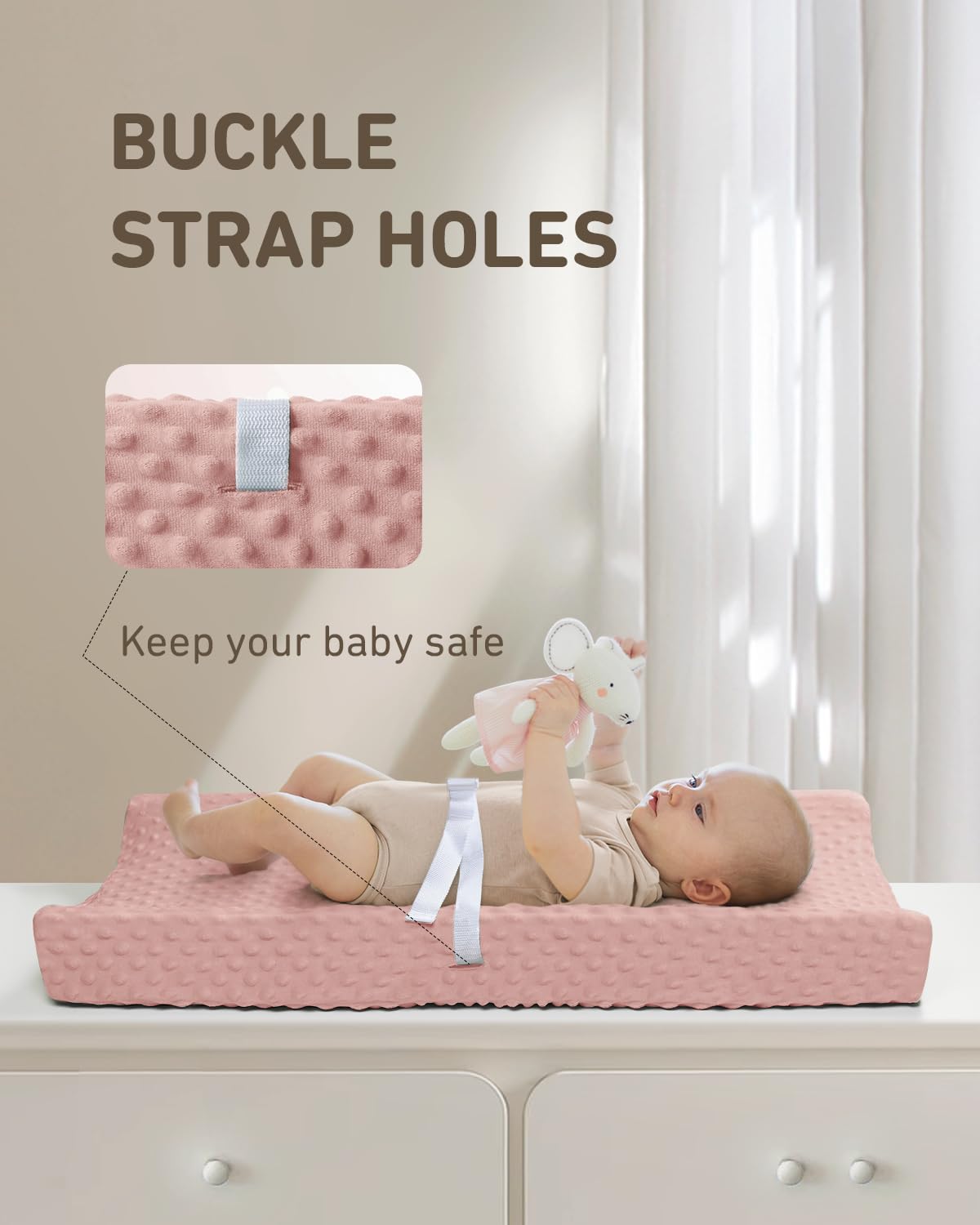 Babebay Changing Pad Cover - Ultra Soft Minky Dots Plush Changing Table Covers Breathable Changing Table Sheets Wipeable Changing Pad Covers Suit for Baby Boy and Baby Girl (Pink & Lt Gray)