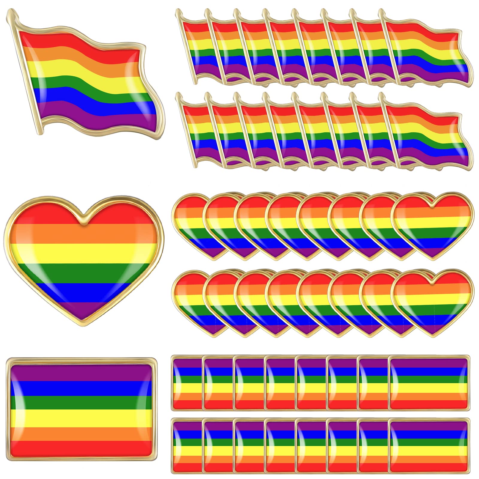48 Pcs Gay Pride Pin Set Rainbow Heart Flag Lapel Pins Transgender Pins Lgbtq Accessories Pride Pins Lgbtq Gay Pride Buttons Men Women's Brooches Pins for Clothes Bags (Rainbow)