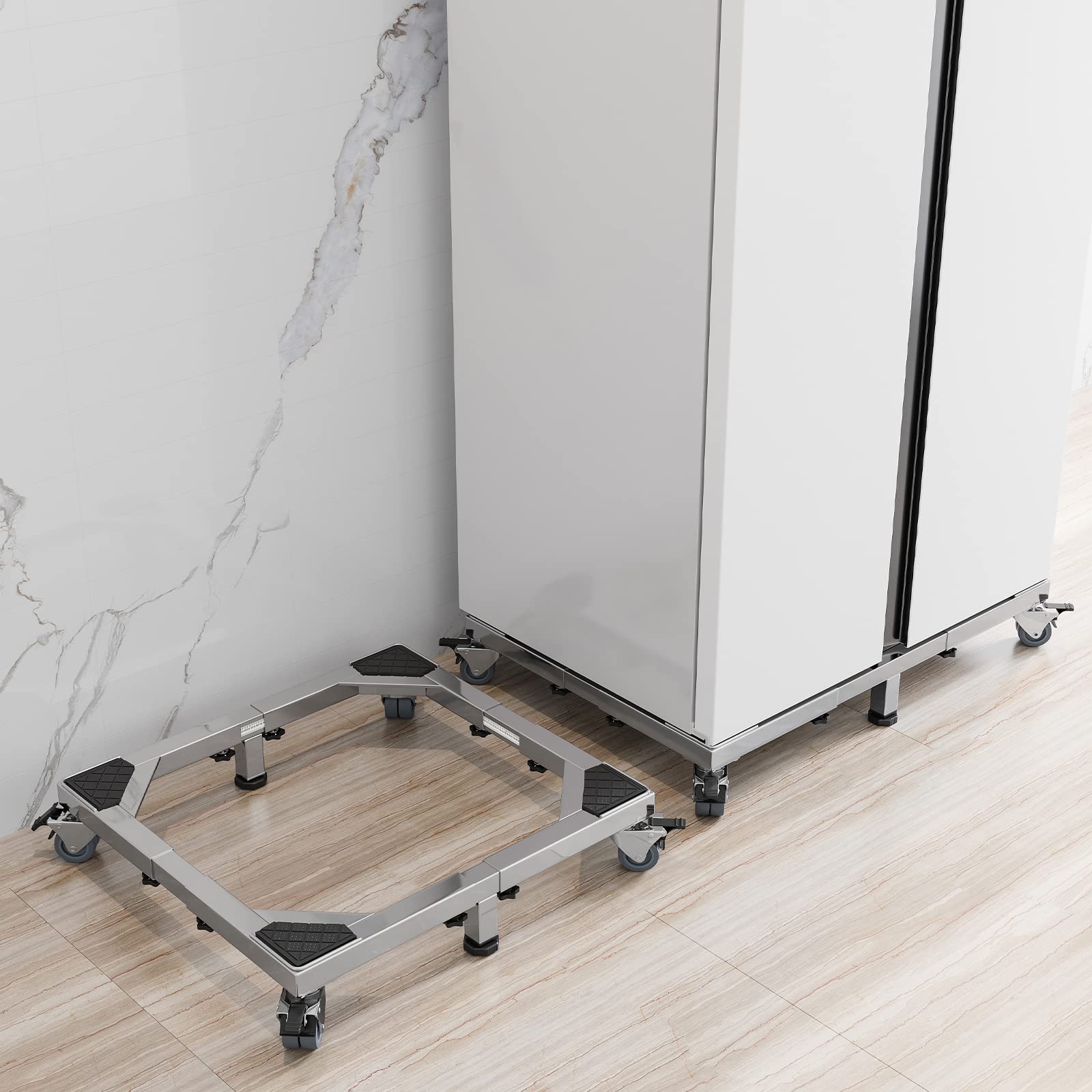 Chinchilla Heavy Duty All Stainless Steel Mobile Fridge Stand Base, Washing Machine Stand with Wheels, Adjustable Furniture Dolly for Washer, Refrigerator and Dryer(Large