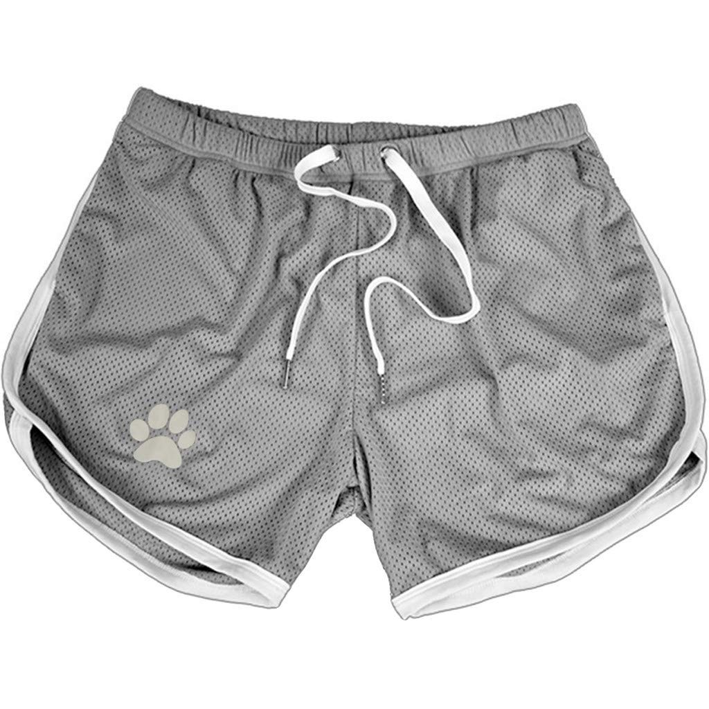 Men's Running Shorts Breathing Athletic Gym Mesh Shorts Solid Dog Paw Gym Workout Shorts Bodybuilding Jogging Short Gray