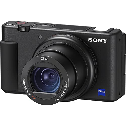 Sony ZV-1 Digital Camera (Black) (DCZV1/B) + 64GB Memory Card + Corel Photo Software + NP-BX1 Battery + Card Reader + LED Light + HDMI Cable + Deluxe Soft Bag + Charger + Flex Tripod + More (Renewed)