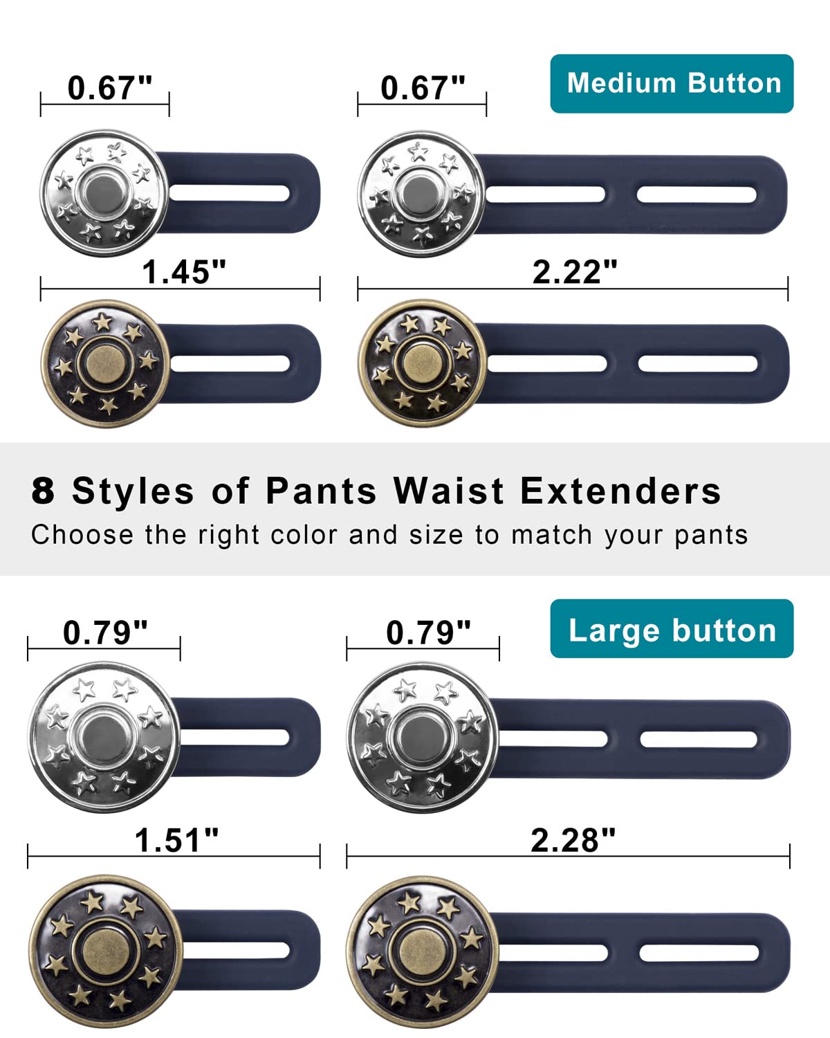 Pants Button Extender Shirt Collar Extenders: 8 Pcs Jeans Waist Silicone Extender Button for Mens and Women - 6 Pcs Neck Button Extender Collar Extenders for Mens Dress Shirts