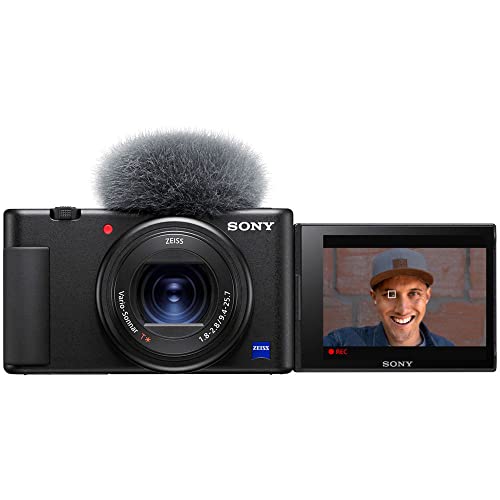 Sony ZV-1 Digital Camera (Black) (DCZV1/B) + 64GB Memory Card + Corel Photo Software + NP-BX1 Battery + Card Reader + LED Light + HDMI Cable + Deluxe Soft Bag + Charger + Flex Tripod + More (Renewed)