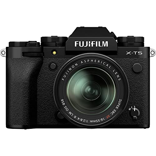 Fujifilm X-T5 Mirrorless Digital Camera with XF 18-55mm f/2.8-4 R LM OIS Lens Bundle, Includes: SanDisk 64GB Extreme PRO SDXC Memory Card, Spare Battery + More (6 Items) (Black)