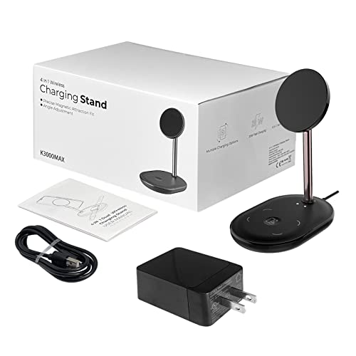 SSA Magnetic Wireless Charging Stand, 3-in-1 Magnetic Stand Lite with 5ft USB-C Cable, Mag-Safe Charger Stand for iPhone 14 12 13 Pro/Max/Mini, AirPods, Apple Watch (with AC Adapter)