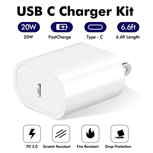 Phone 13 12 Fast Charger,MFi Certified 2-Pack 20W Type C Fast Charger Block with 6.6FT USB-C to Lightnin Cable Compatible with Phone 13/13 Pro/13 Mini/12/12 Pro/12 Pro Max/11/11 Pro/XS Max/XR/X/8Plus