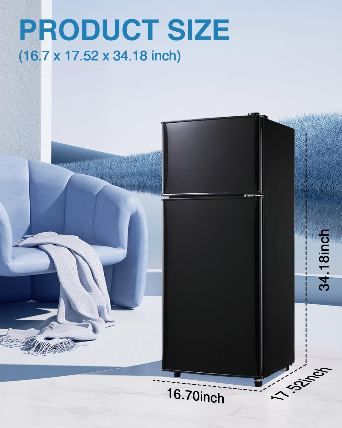 EUASOO KRIB Bling FLS-80-Black 3.5Cu.Ft Compact, Small Refrigerator with Freezer, 7 Level Adjustable Thermostat, Retro Fridge with Dual Door for Garage, Dorm,Bedroom, Office, Apartment, Red