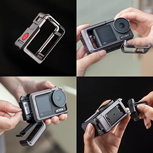 PGYTECH Video Vlogging Camera Frame Cage for DJI Osmo Action 3 Camera ,Include for DJI Magnetic Connection Interface and 1/4 Thread Hole with Cold Shoe Mount, Prevent The Screen from Scratching