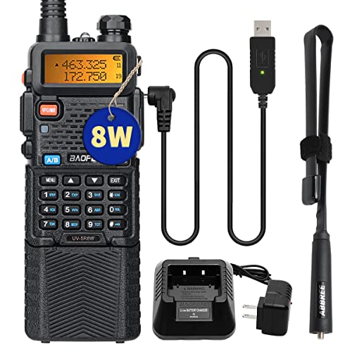 BaoFeng UV-5R 8W High Power Portable Two-Way Radio 3800mAh Battery with 18.8inch ABBREE Tactical Antenna USB Charger Cable