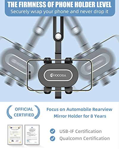 Phone Mount for Car【Large Rear Mirrors Friendly】 Rear View Mirror Phone Holder,【Upgraded 4 Clip More Stable】 360 Rotatable and Retractable Car Phone Holder Fit All Mobiles & Fits Bigger Vehicle