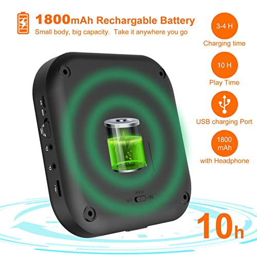 CD Player Portable, MONODEAL Bluetooth CD Player with Speakers and FM Transmitter, Rechargeable 1800mAh CD Player for Car and Home with LED Screen