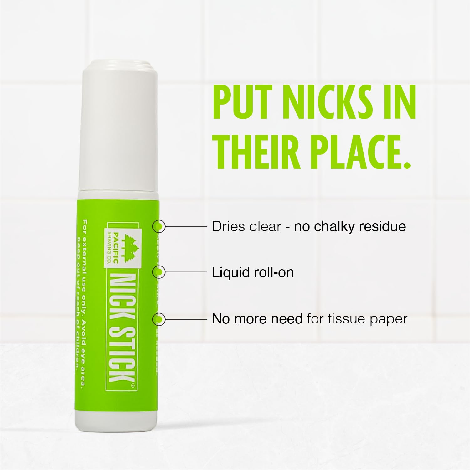 Pacific Shaving Company Nick Stick - No Tissue Paper, No Chalky Residue, Dries Clear, Liquid Roll-On Applicator, Puts Nicks in Their Place, with Vitamin E & Aloe, Styptic Pencil .25 oz (2 Pack)