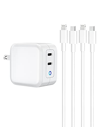 [Apple MFi Certified] iPhone Fast Charger, GEONAV 40W Dual USB C Foldable GaN Charger, 2-Port 20W Power Delivery Quick Charger with 2Pack 6FT Type C to Lightning Sync Cable for iPhone/iPad/AirPods Pro