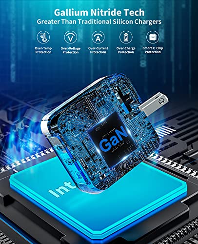 [Apple MFi Certified] iPhone Fast Charger, GEONAV 40W Dual USB C Foldable GaN Charger, 2-Port 20W Power Delivery Quick Charger with 2Pack 6FT Type C to Lightning Sync Cable for iPhone/iPad/AirPods Pro