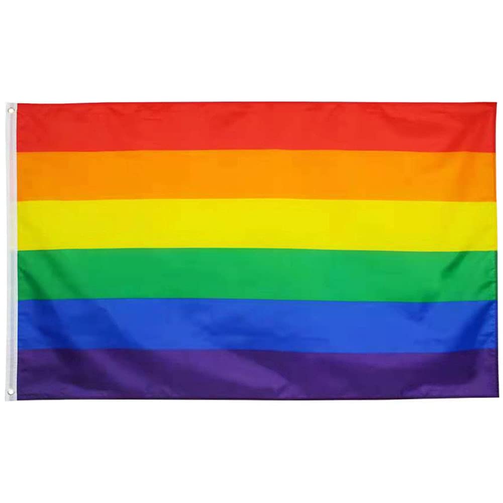 Gay Pride Flag 3x5 Outdoor- All Inclusive Rainbow Pride 100D Polyester Material Vivid Color LGBTQ Support Gay Pride Rainbow Banner with 2 Brass Grommets