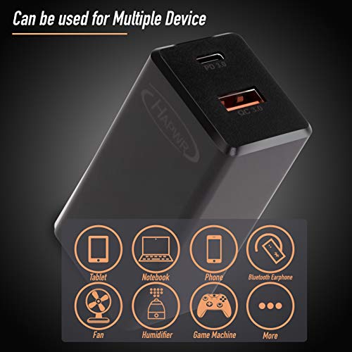 USB C Charger [GaN Tech] 65W Dual Port PD Wall Charger with 5ft USB C Cable for MacBook, USB C Laptops, iPad Pro, iPhone12, Galaxy, Pixel and More (Black)