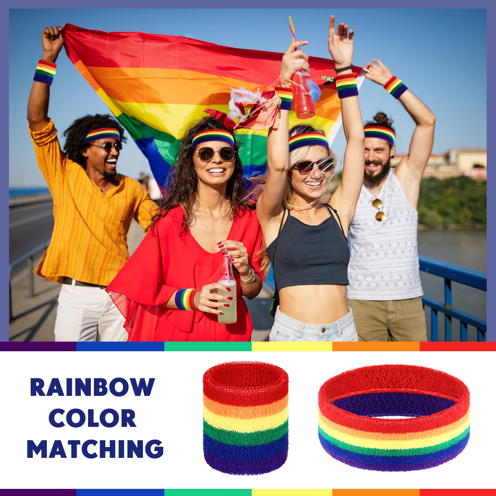 Halloween Costume Set Gay Pride Rainbow Set, Rainbow Pride Cape Pride Flag Rainbow Striped Sweatband Headband Wristbands for LGBT Gay Holiday Party Celebration