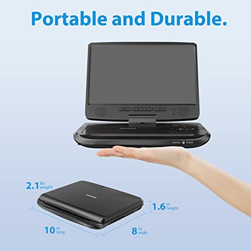 Megatek 12.5" Portable DVD Player with 10.5" HD Swivel Screen, Upgraded 6-Hour Rechargeable Battery, Play CD/DVD/USB/SD Card, Car Headrest Mount, AC Power Adapter, Car Charger, Remote Control