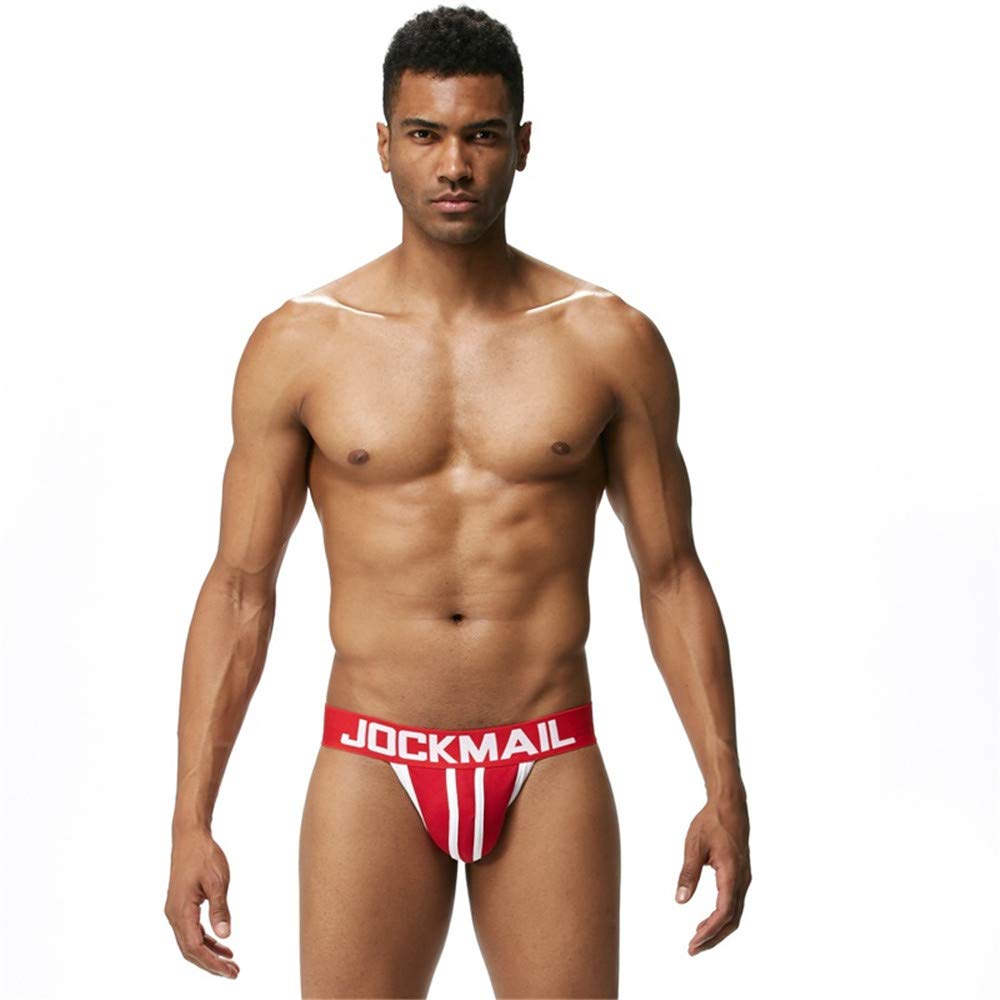 JOCKMAIL Mens Cotton Underwear Bikini Jockstrap Underwear for Men G-String Thong (XXL, Red)