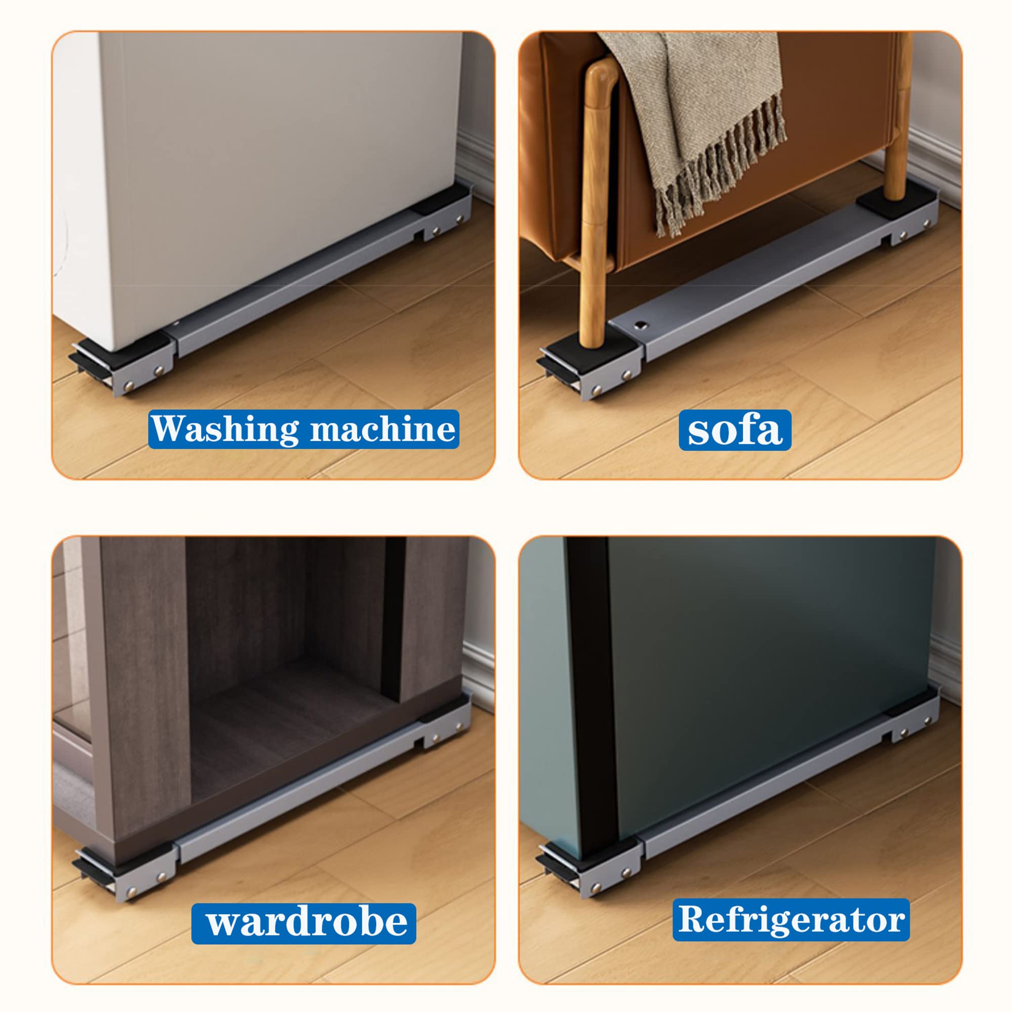 Retractable Washing Machine Base with Wheels Refrigerator Stand Portable Mobile Base for Various Home Appliances, Washing Machine Refrigerator Dryer Silver White Wheel