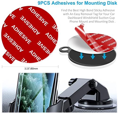 9 PCS 80mm(3.15 inches) Adhesives Pads for Dashboard/Windshield Suction Cup Mount, Transparent Double-Sided Sticker Windshield Mount Adhesives for Dashboard Mounting Disk/Camera/GPS/Car Phone Mount