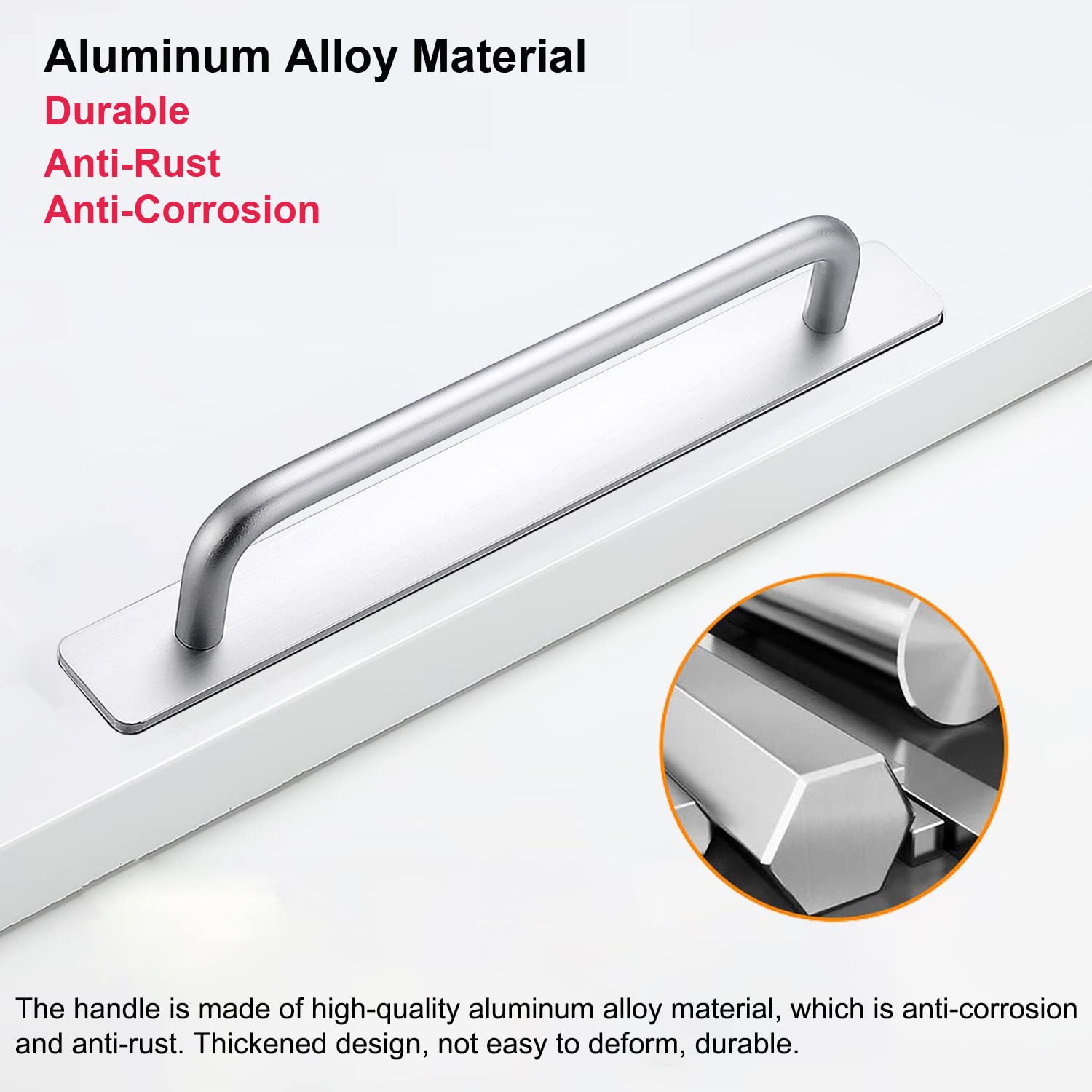 Self-Stick Instant Cabinet Drawer Handles Door Adhesive Handles,2pcs Aluminum Kitchen Cabinet Drawer Pull Handle with Adhesive Sticker,Perfect for Any Furniture Handle DIY (Silver, Small (5.83"))