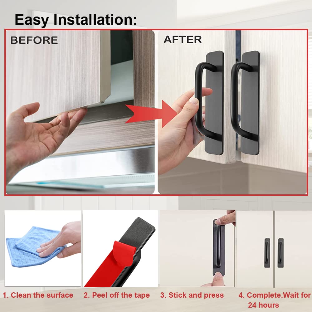 Self-Stick Instant Cabinet Drawer Handles Door Adhesive Handles,2pcs Aluminum Kitchen Cabinet Drawer Pull Handle with Adhesive Sticker,Perfect for Any Furniture Handle DIY (Silver, Small (5.83"))