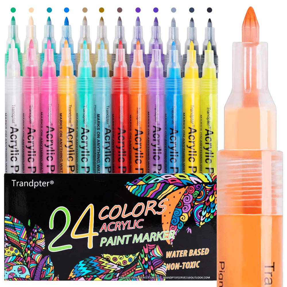 Paint Pens, Acrylic Paint Markers for Rock Painting, 24 Colors Fine Tip Acrylic Marker Pen for Halloween Pumpkin Painting, Kids Adults Card Making, Ceramic, Wood, Canvas