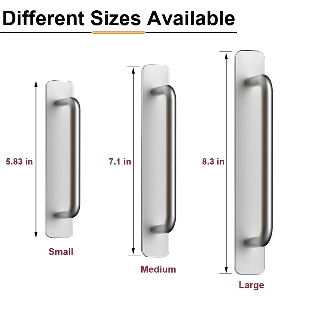 Self-Stick Instant Cabinet Drawer Handles Door Adhesive Handles,2pcs Aluminum Kitchen Cabinet Drawer Pull Handle with Adhesive Sticker,Perfect for Any Furniture Handle DIY (Silver, Small (5.83"))