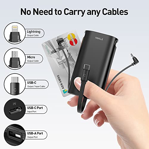 iWALK PowerSquid Portable Charger with Built-in 3 Cables, 9000mAh Ultra-Compact USB C Power Bank Fast Charging 18W PD with LED Display, Compatible with iPhone 14/13/12, Samsung Galaxy, Google Pixel