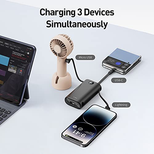 iWALK PowerSquid Portable Charger with Built-in 3 Cables, 9000mAh Ultra-Compact USB C Power Bank Fast Charging 18W PD with LED Display, Compatible with iPhone 14/13/12, Samsung Galaxy, Google Pixel