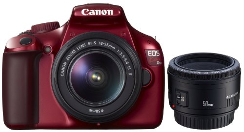 Canon Digital SLR Camera EOS Kiss X50 with EF-S18-55mm F3.5-5.6 IS II and EF50mm F1.8 II (Red) - International Version (No Warranty)