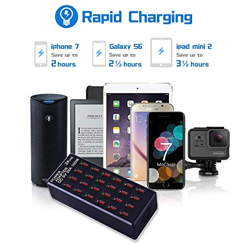 24-Port 100 watt (20 A) USB Charging Station, Home Desktop USB Fast Charger, Multiple USB Desktop Chargers, Suitable for Hotels, Shops, Schools, Shopping malls and Travel